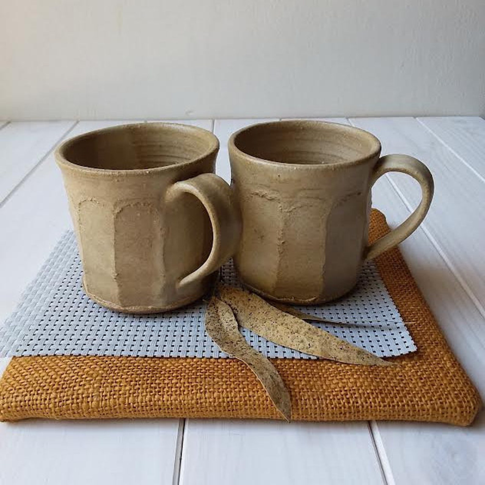 Ceramic Mug SET OF TWO Mugs Coffee Mug Beige Coffee Cup | Etsy