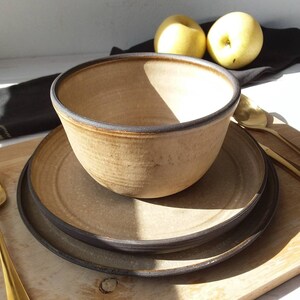 Brown and Black Stoneware Dinner Set, THREE or TWO PIECE Ceramic Dinner ...