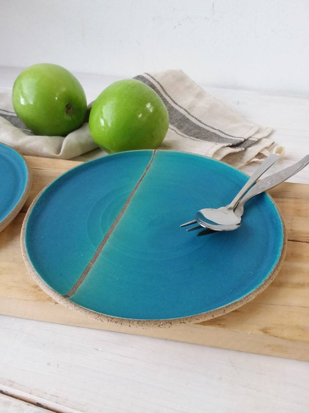 Ceramic Cake Plate, Turquoise Plate, Beige Ceramic Plate, Dessert Plate ...