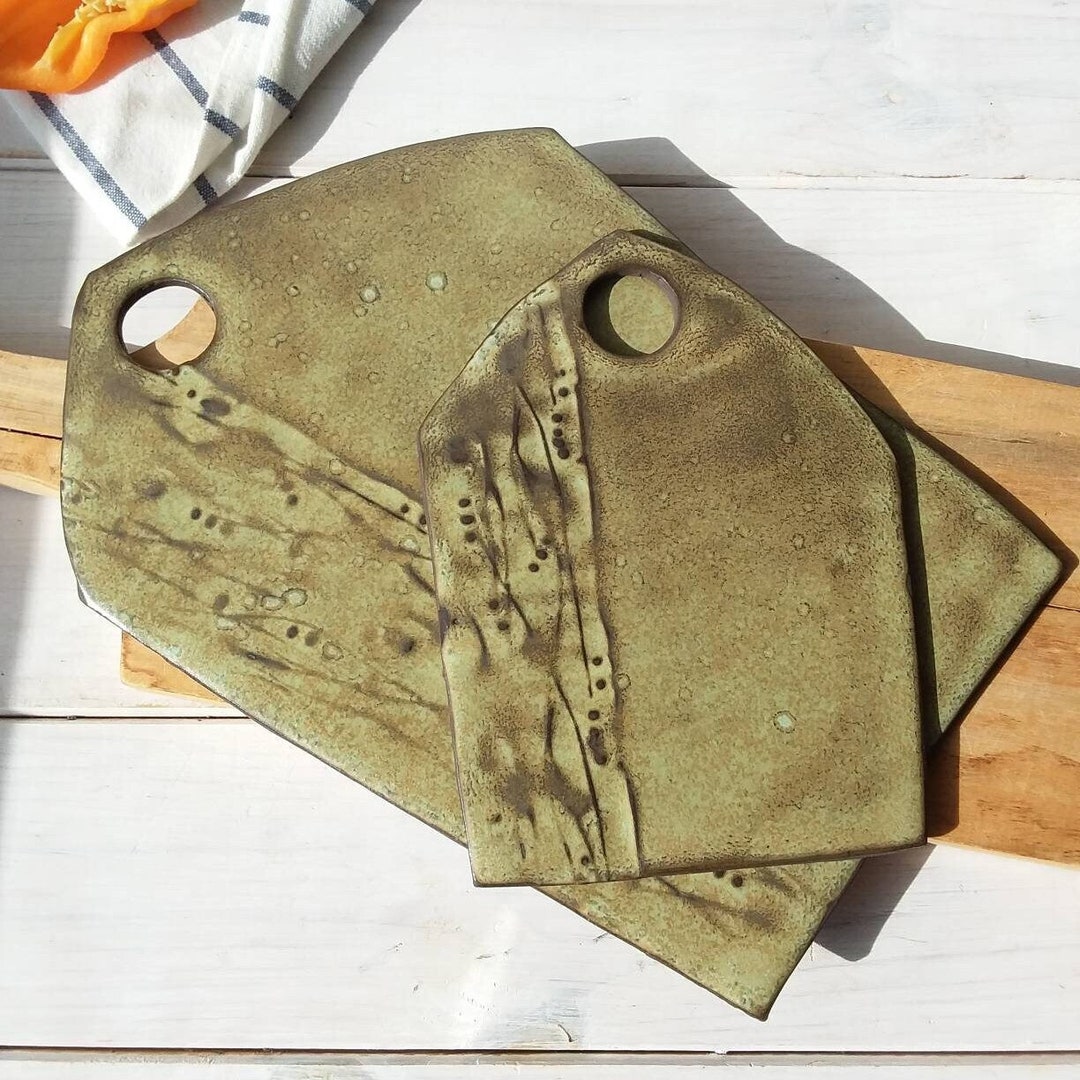 SET OF TWO Modern Serving Trays, Ceramic Copper Colored Cheese Boards ...