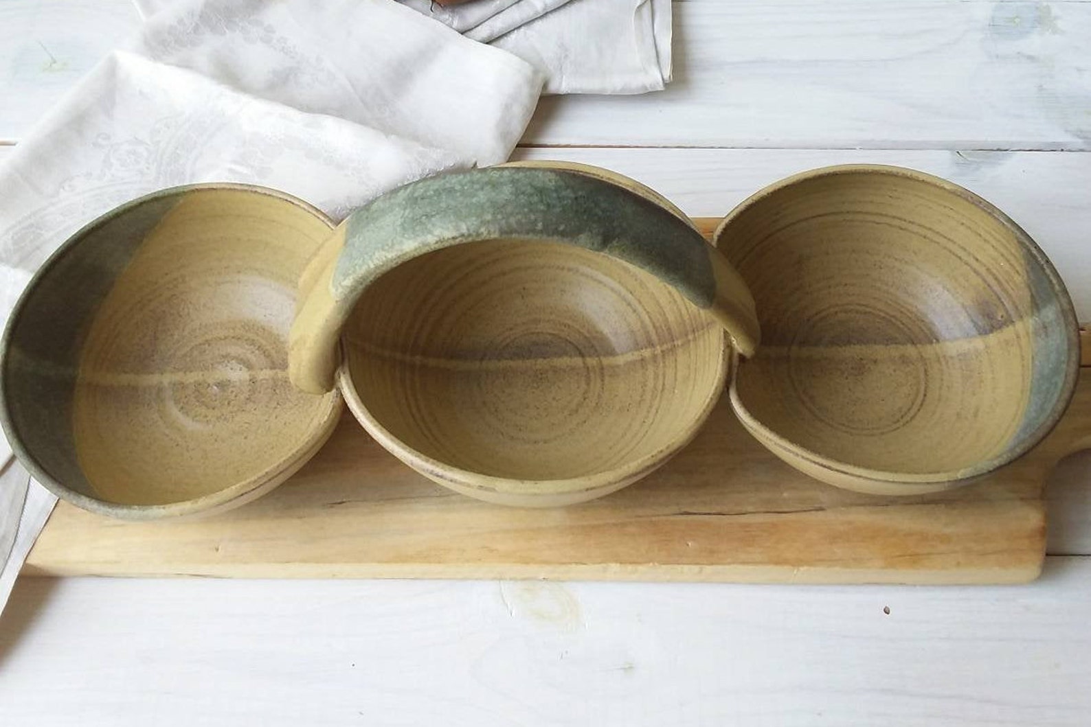 Ceramic Stoneware Serving Bowl Set 3 Joined Ceramic Bowls | Etsy