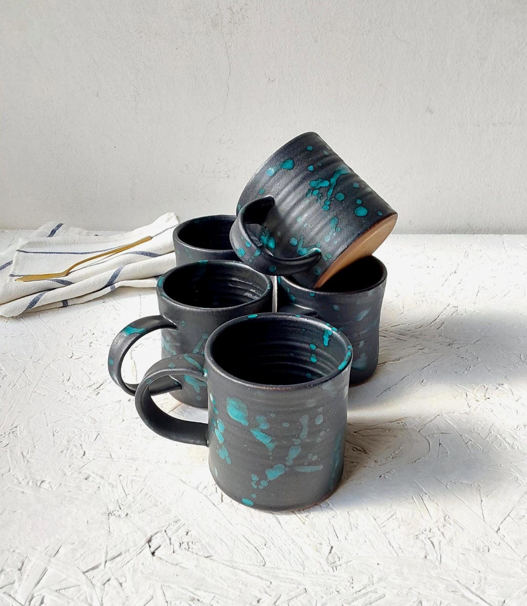 ONE or a SET of TWO Black Cappuccino Cups, 8 Fl Oz Ceramic Espresso Cup ...