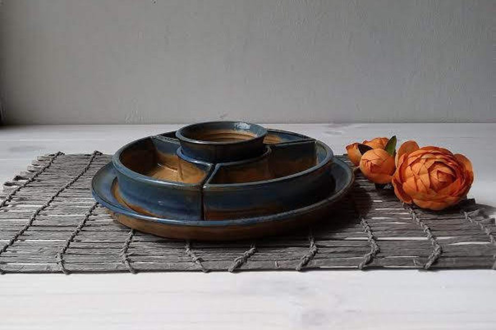 Modern Pottery Relish Dish Set Blue Ceramic Serving Set Set - Etsy