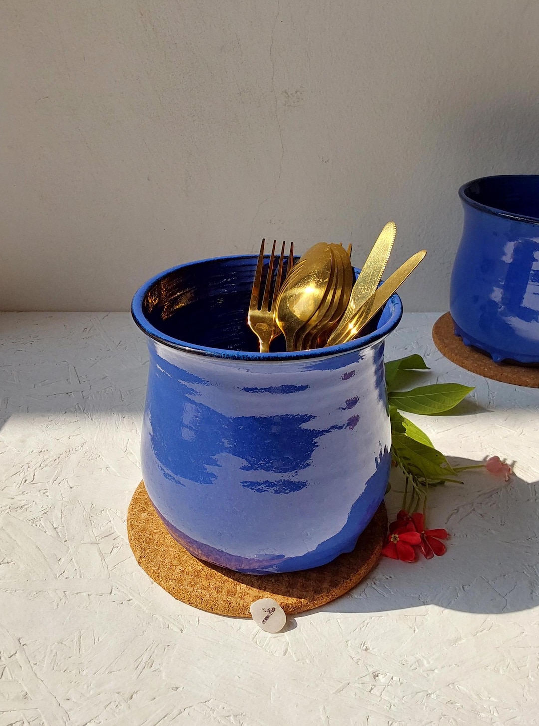 XL Navy Blue and Black Kitchen Utensil Holder, Large Dark Blue ...