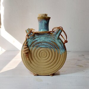 10 Fl. Oz. Brown and Green Ceramic Flask, Unique Collectors Bottle ...