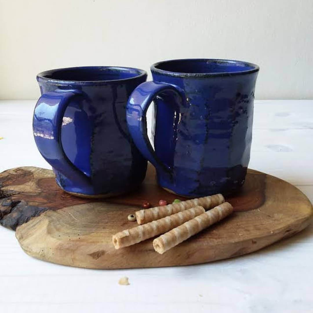 Pottery Mug, Ceramic Cup, Herbal Tea Cup, Blue Ceramic Mug, Dark Blue ...