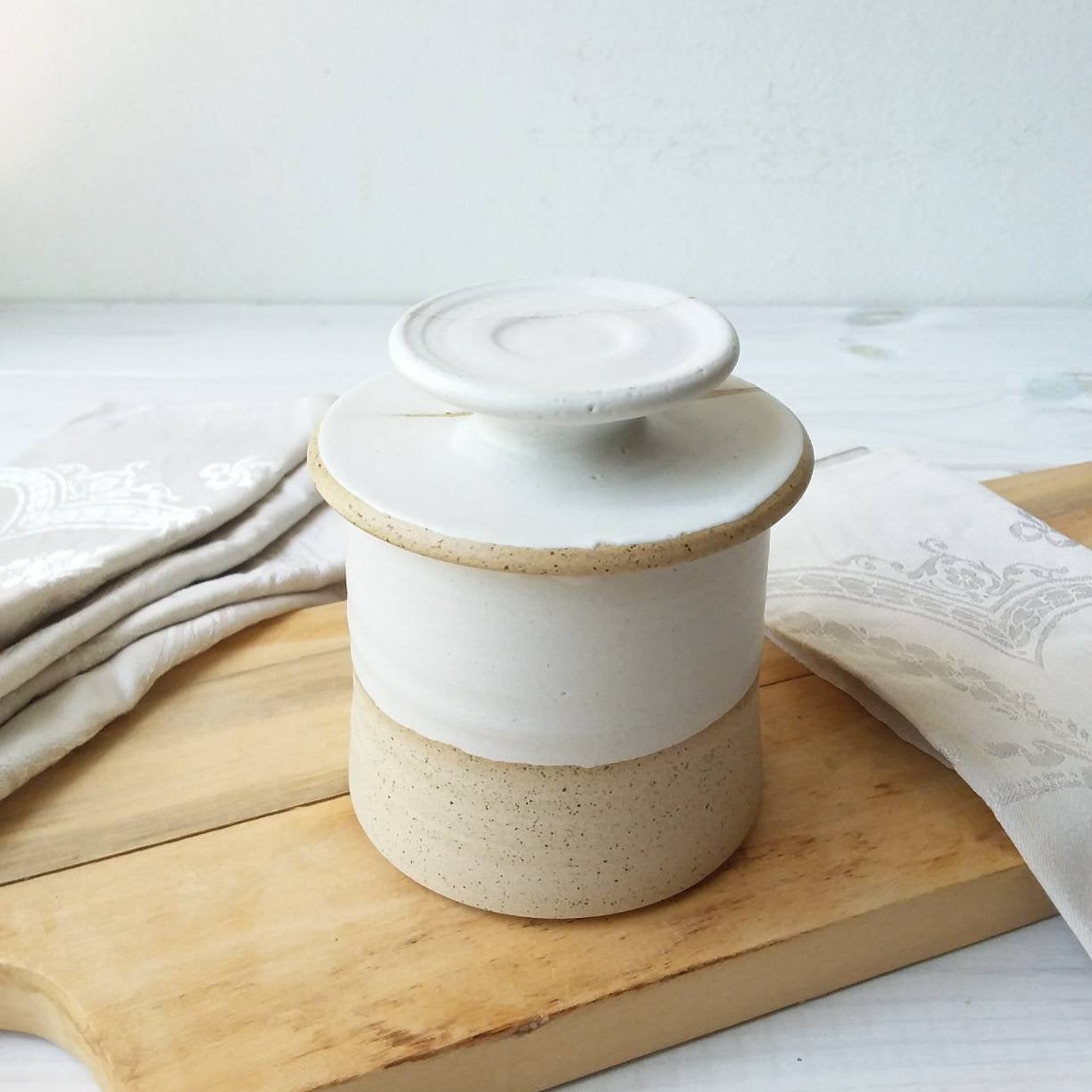 French Butter Crock Rustic White Butter Keeper With Handle - Etsy Canada