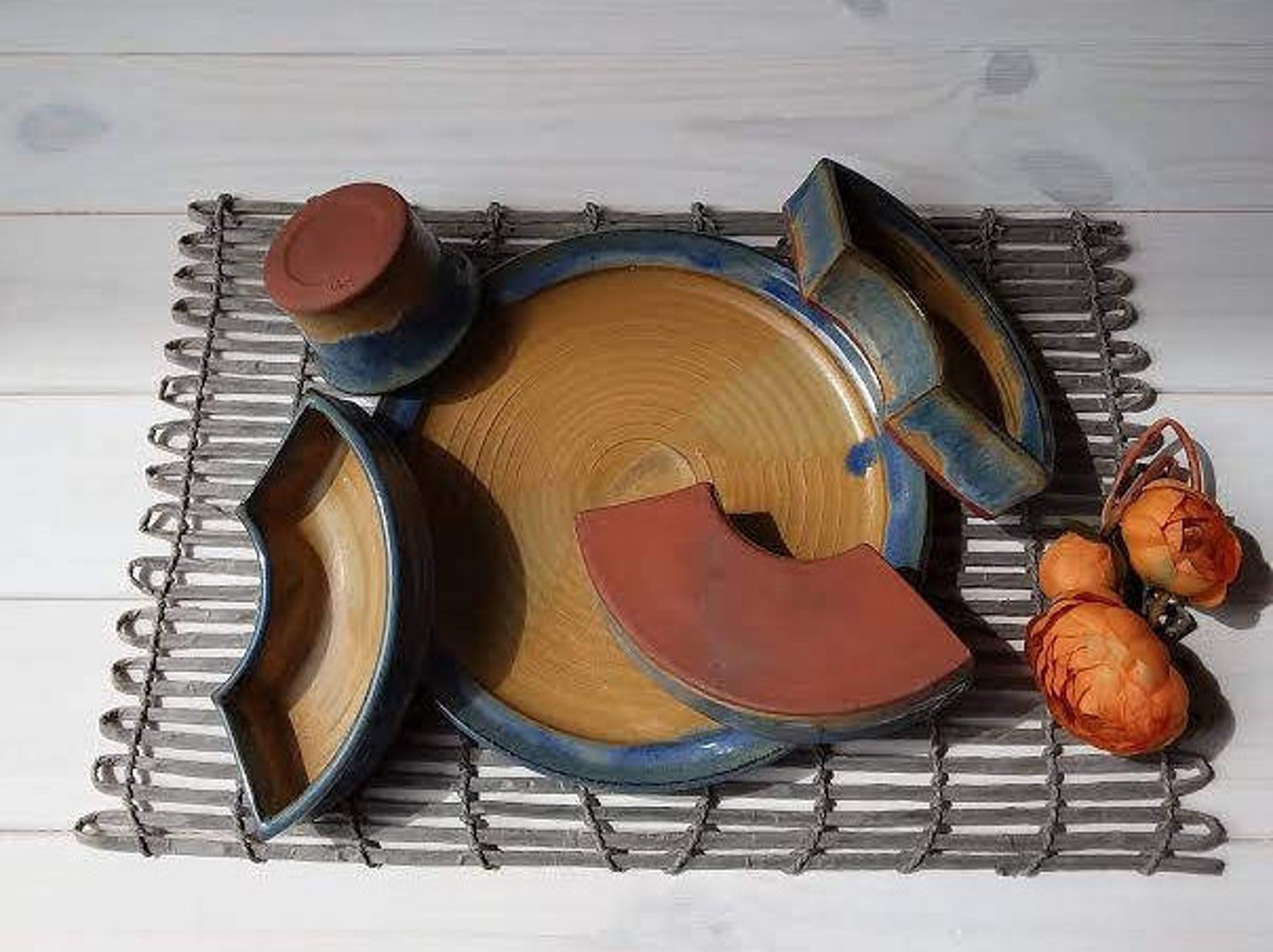Modern Pottery Relish Dish Set Blue Ceramic Serving Set Set - Etsy