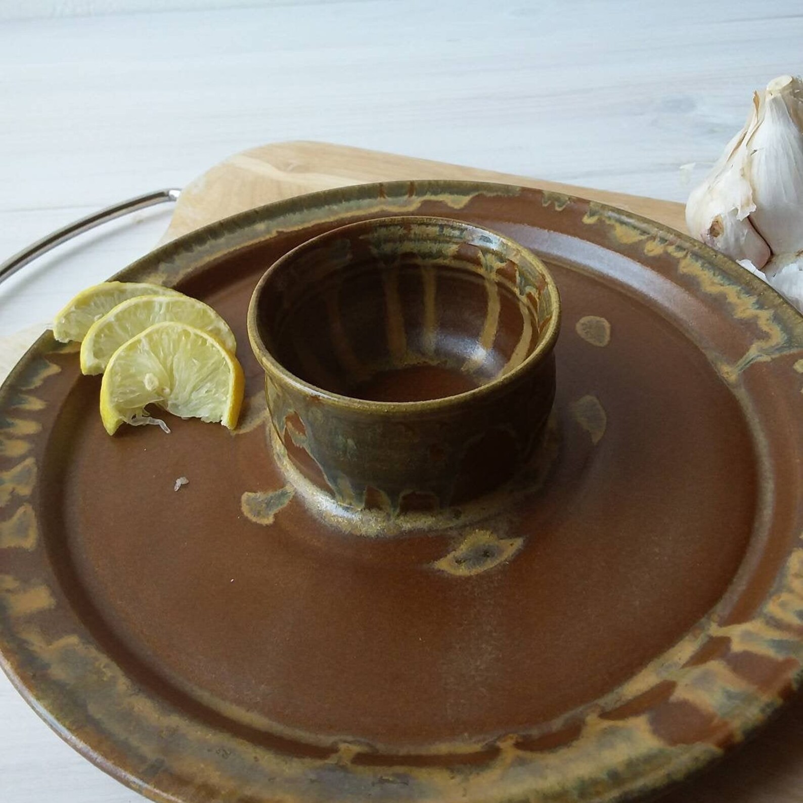 Ceramic Chip and Dip Bowl Dip and Snack Dish Apple and Honey - Etsy
