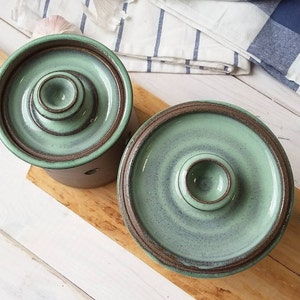 Large Ceramic Garlic Keeper, Green Gray Garlic Storage Container ...