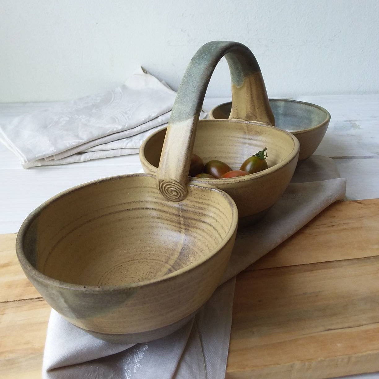 Ceramic Stoneware Serving Bowl Set 3 Joined Ceramic Bowls | Etsy