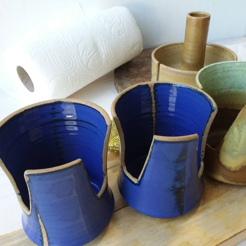 Kitchen Sponge Holder, Kitchen Storage, Ceramic Sponge Holder, Blue ...