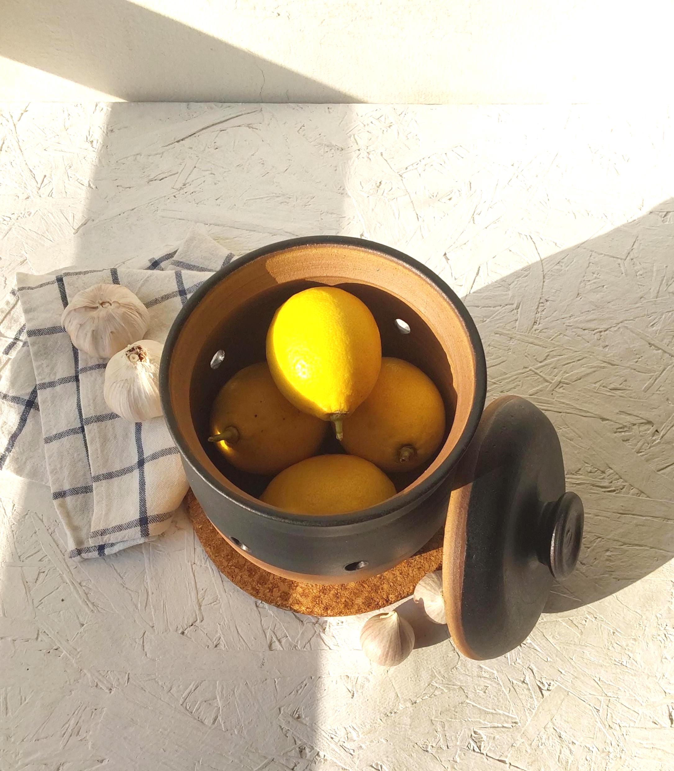 Large Ceramic Garlic or Onion Keeper, Black and Tan Potato or Onion ...