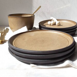 Brown and Black Stoneware Dinner Set, THREE or TWO PIECE Ceramic Dinner ...