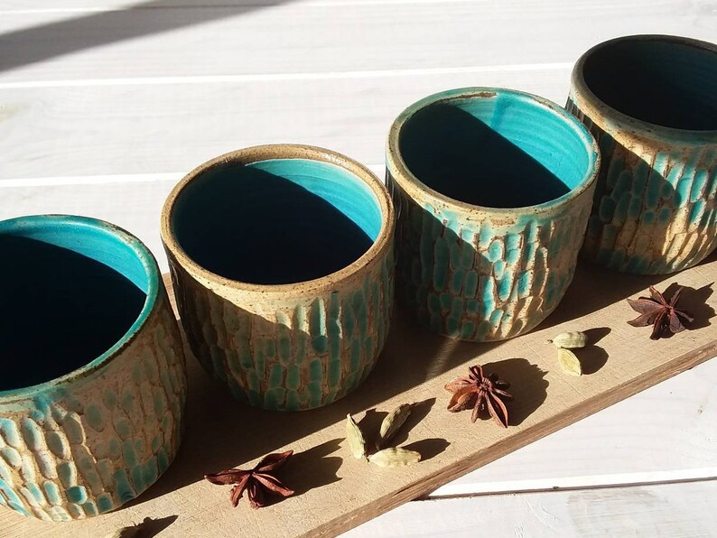 Turquoise Pottery Mug Pottery Tea Cup Cappuccino Cup Rustic | Etsy