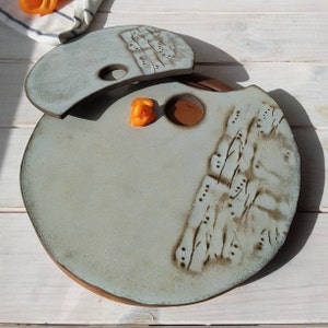 SET OF TWO Modern Round Serving Trays, Blue Gray Ceramic Cheese Boards ...
