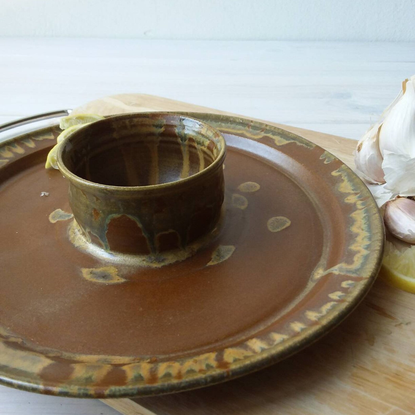 Ceramic Chip and Dip Bowl Dip and Snack Dish Apple and Honey - Etsy