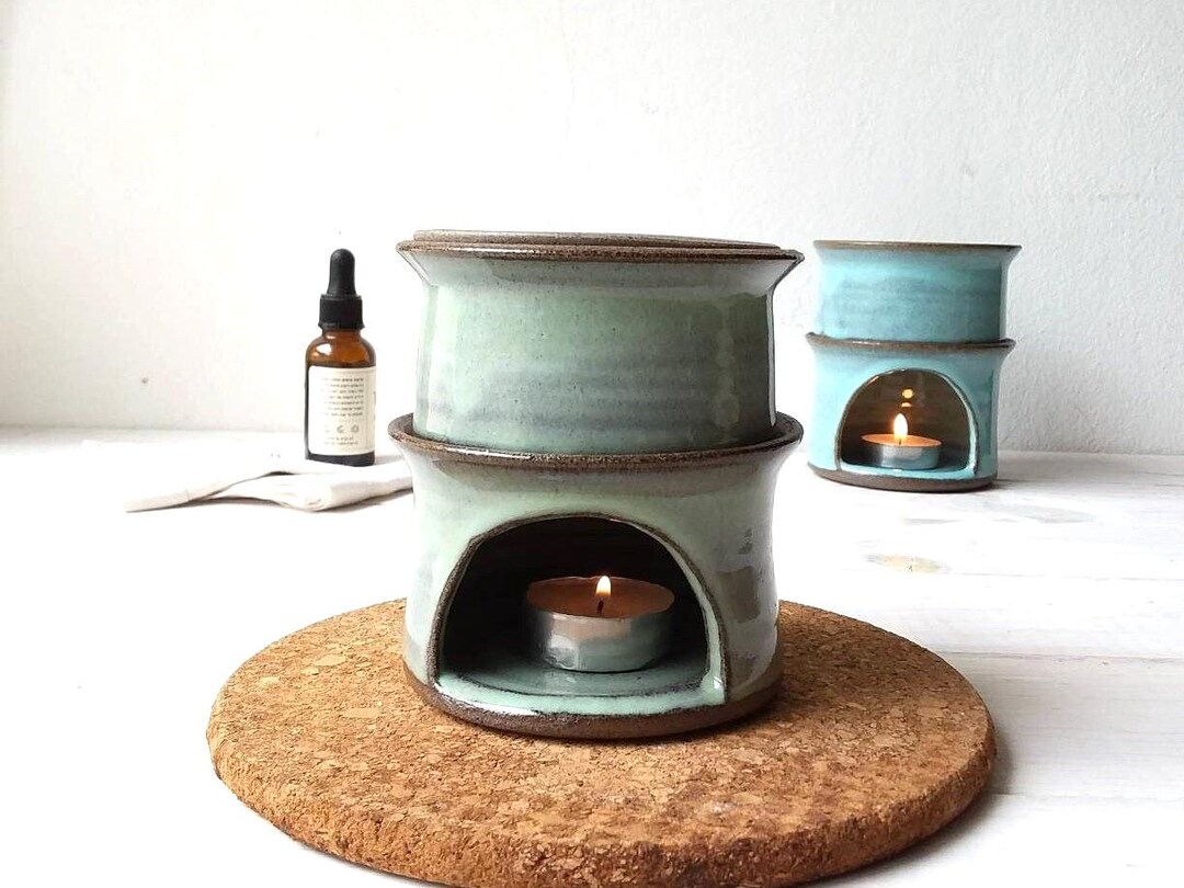 Blue and Gray Ceramic Oil Diffuser, Handmade Green and Gray Essential ...