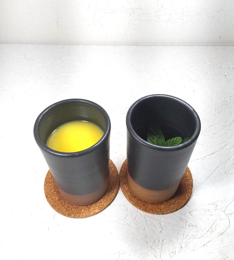 10 Fl. Oz. Black and Tan Ceramic Tumbler, 300 Ml Stoneware Pottery Cup ...