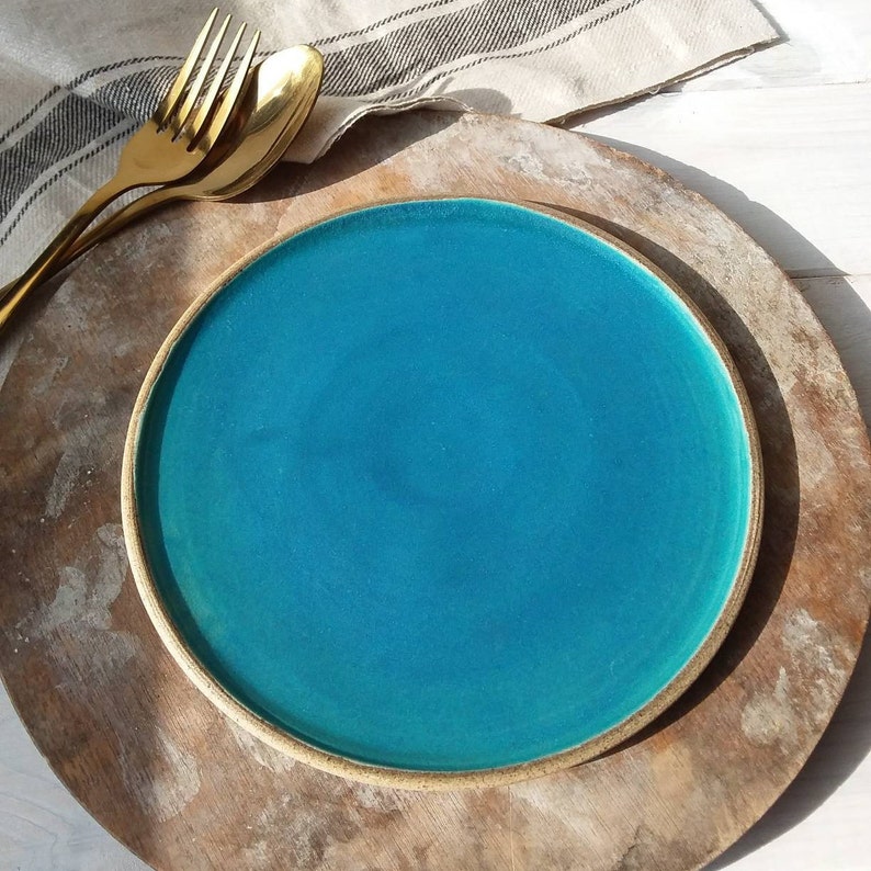 Ceramic Cake Plate Turquoise Plate Beige Ceramic Plate - Etsy