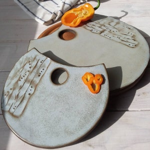 SET OF TWO Modern Round Serving Trays, Blue Gray Ceramic Cheese Boards ...