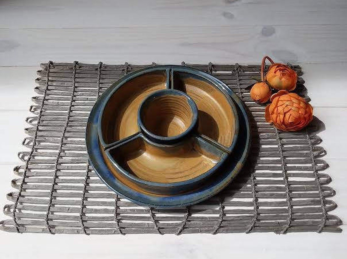 Modern Pottery Relish Dish Set Blue Ceramic Serving Set Set - Etsy