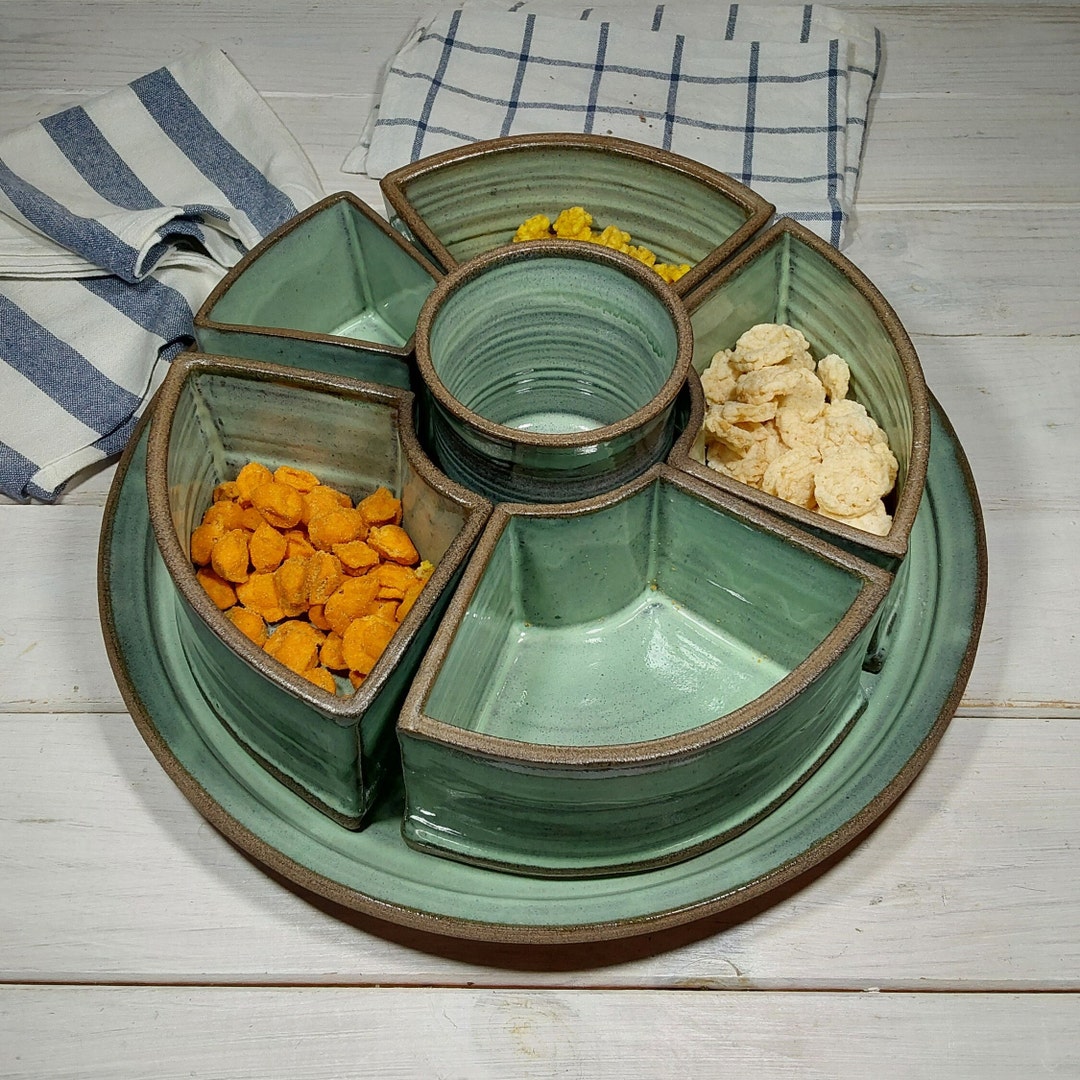 Large Relish Dish Set, Ceramic Chip and Dip Serving Set, Ceramic Snack ...
