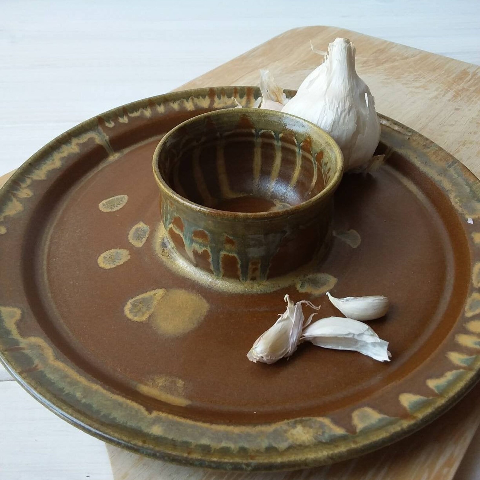 Ceramic Chip and Dip Bowl Dip and Snack Dish Apple and Honey - Etsy