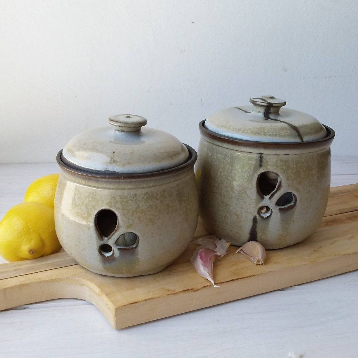 Gray Ceramic Garlic Keeper Lidded Pottery Garlic Jar | Etsy