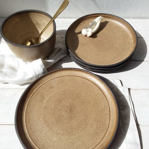 Brown and Black Stoneware Dinner Set, THREE or TWO PIECE Ceramic Dinner ...