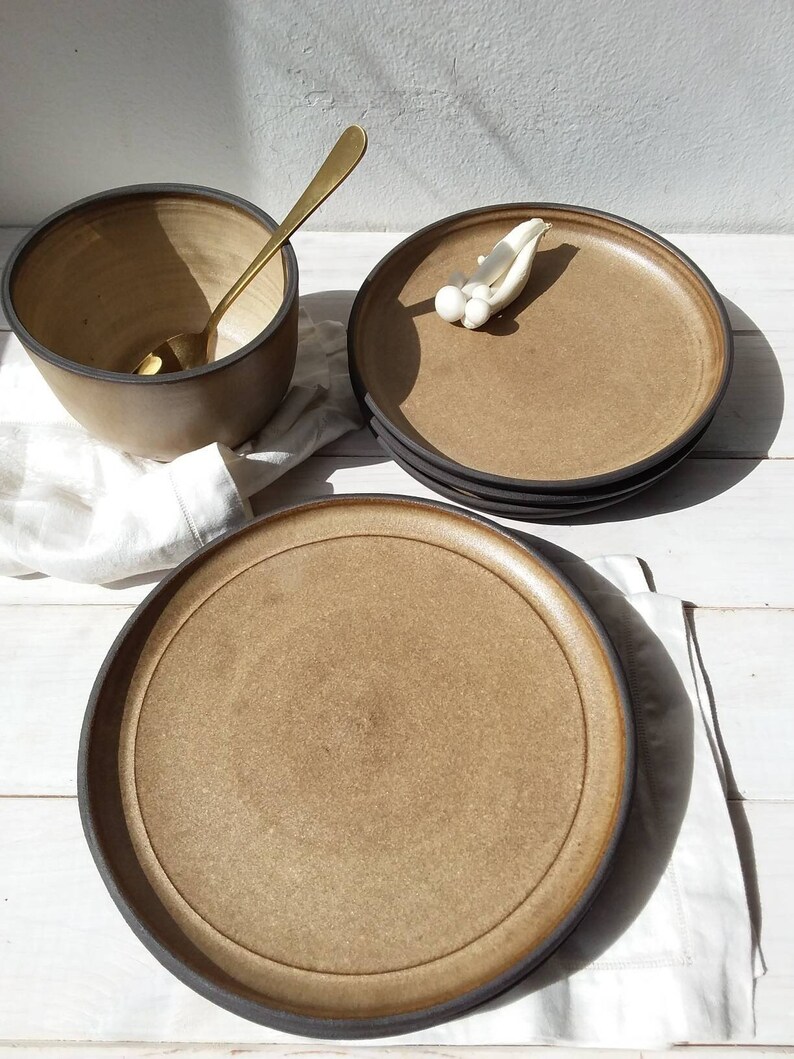 Brown and Black Stoneware Dinner Set, THREE or TWO PIECE Ceramic Dinner ...