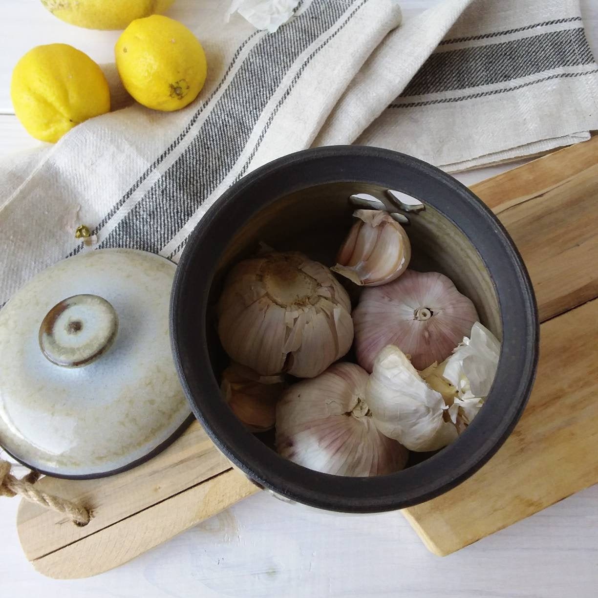 Gray Ceramic Garlic Keeper Lidded Pottery Garlic Jar | Etsy