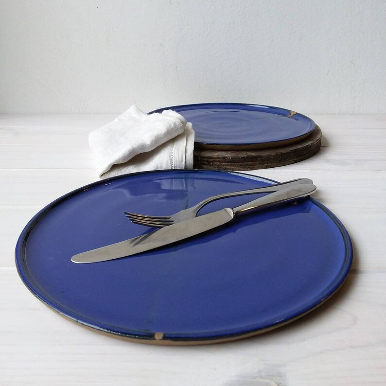 Ceramic Dinner Plate Blue Ceramic Plate Blue Pottery | Etsy