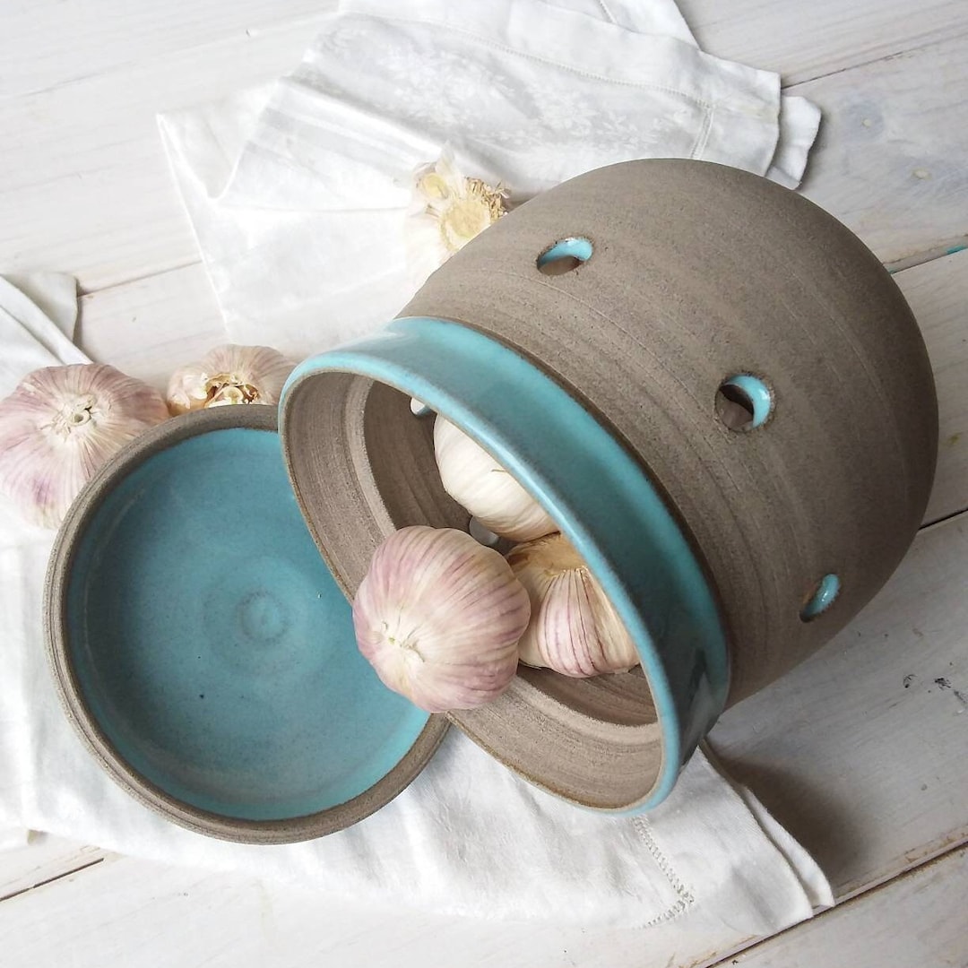 Large Ceramic Garlic Keeper, Blue Gray Garlic Storage Container - Etsy