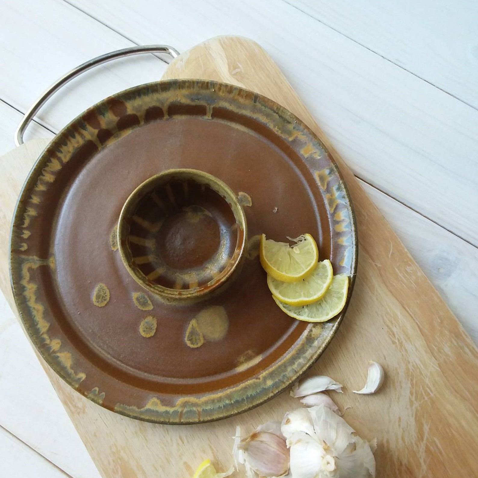 Ceramic Chip and Dip Bowl Dip and Snack Dish Apple and Honey - Etsy