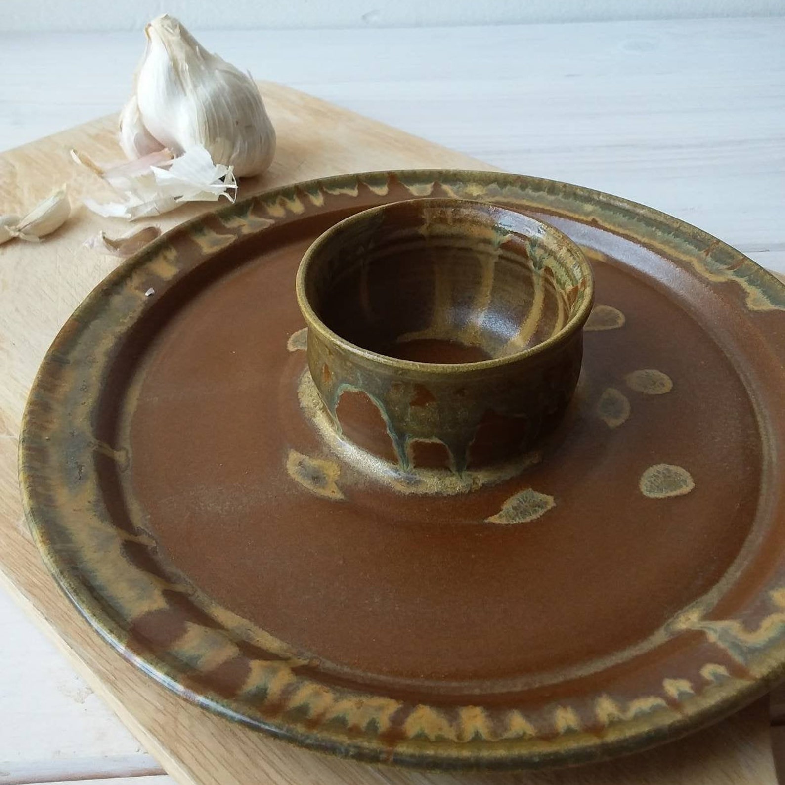 Ceramic Chip and Dip Bowl Dip and Snack Dish Apple and Honey - Etsy