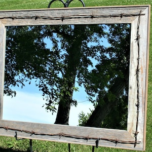Barn Wood Mirror With Barb Wire - Etsy