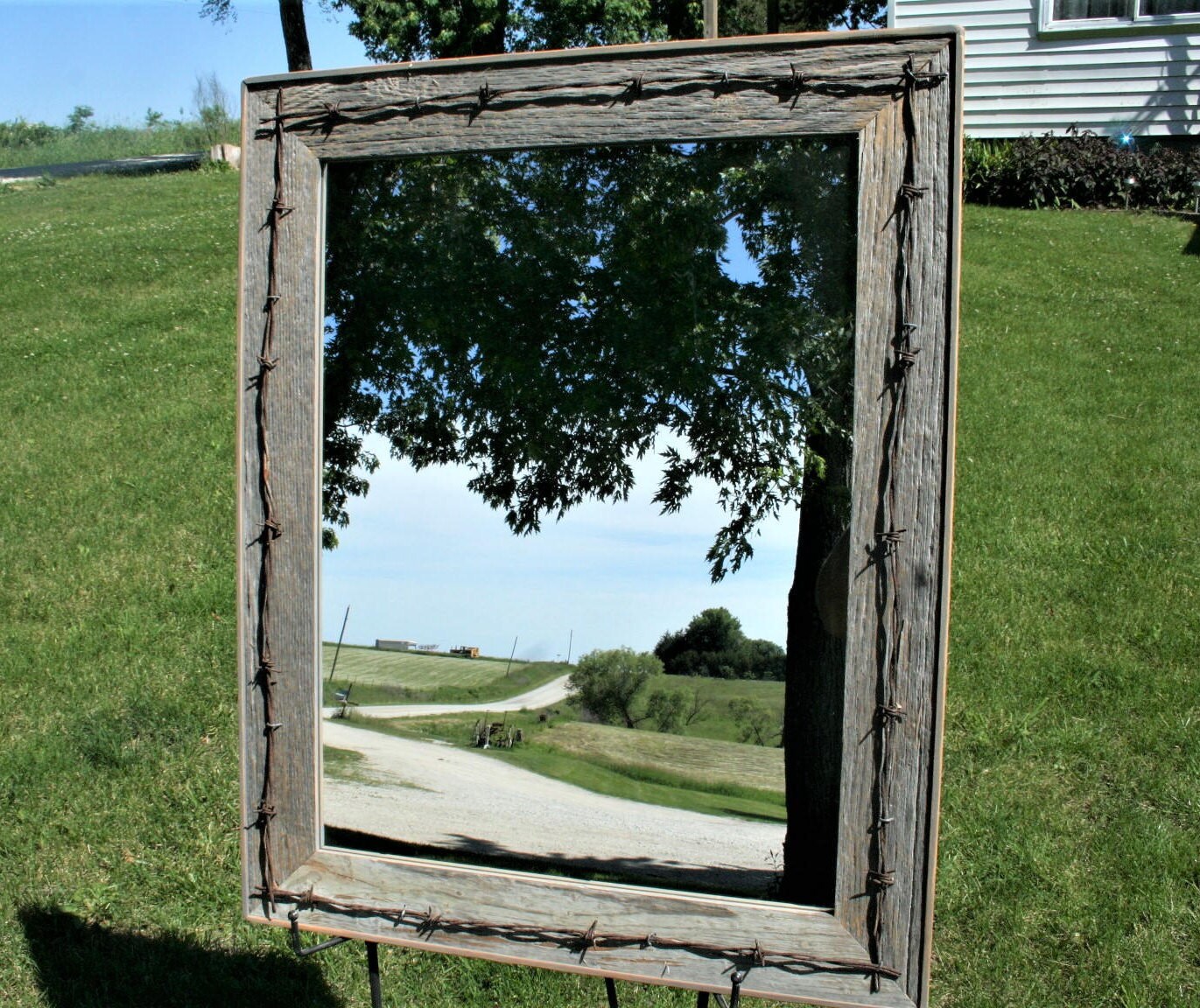 Barn Wood Mirror With Barb Wire - Etsy