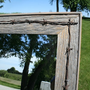 Barn Wood Mirror With Barb Wire - Etsy
