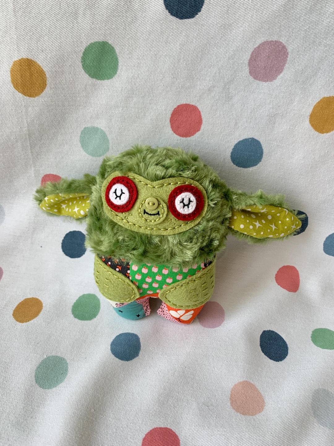 Mini Green Goblin With Red Eyes and Patchwork Fabric - Etsy