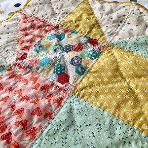 Sawtooth Baby Quilt With Mushrooms, Flowers, Beetles, and Patchwork ...