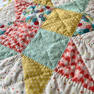 Sawtooth Baby Quilt With Mushrooms, Flowers, Beetles, and Patchwork ...