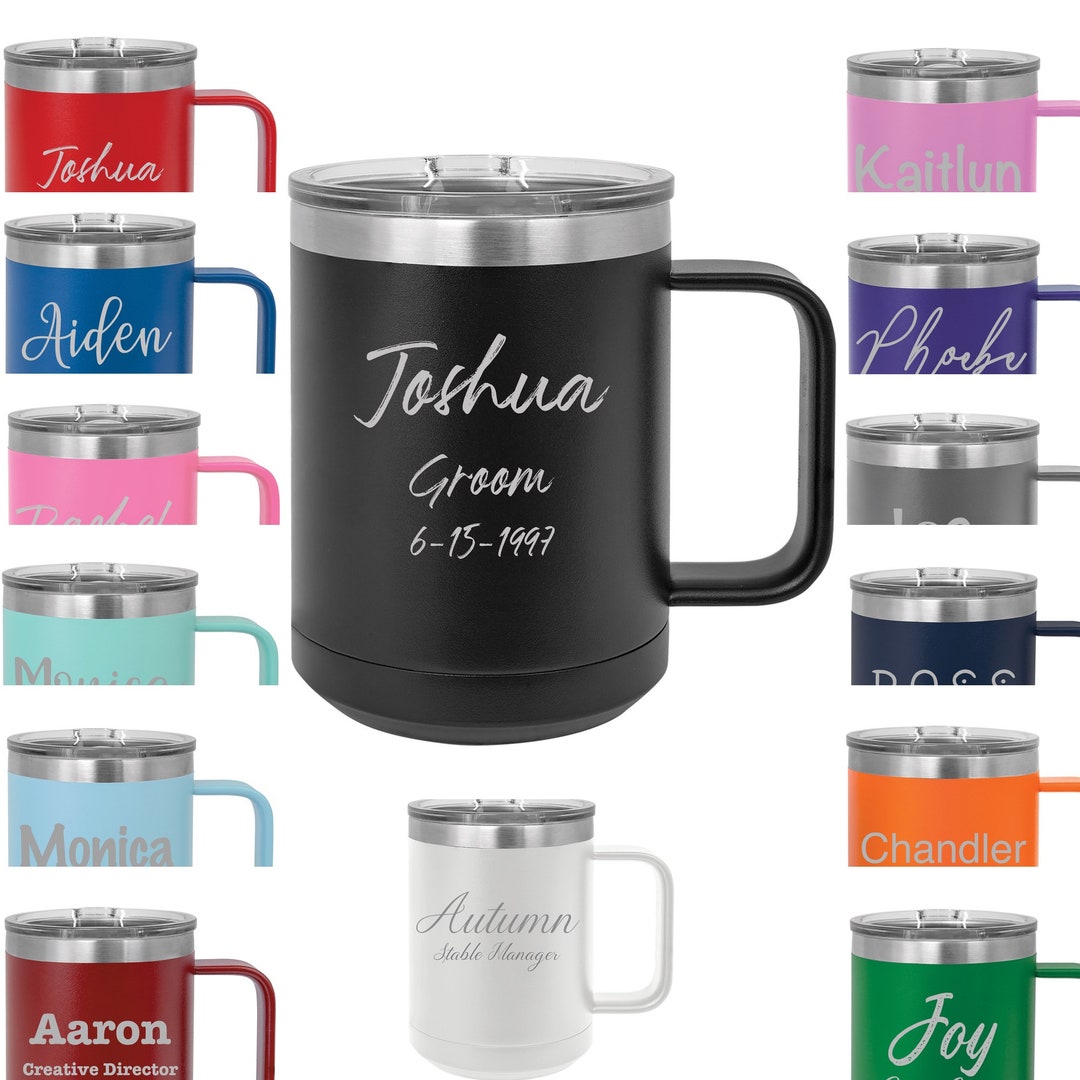 Personalized 15oz Powder Coated Mug With Lid Custom Engraved Tons of ...