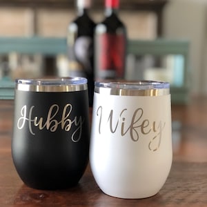Wifey & Hubby Wine Tumbler Set Wedding Engagement Gift for Husband ...
