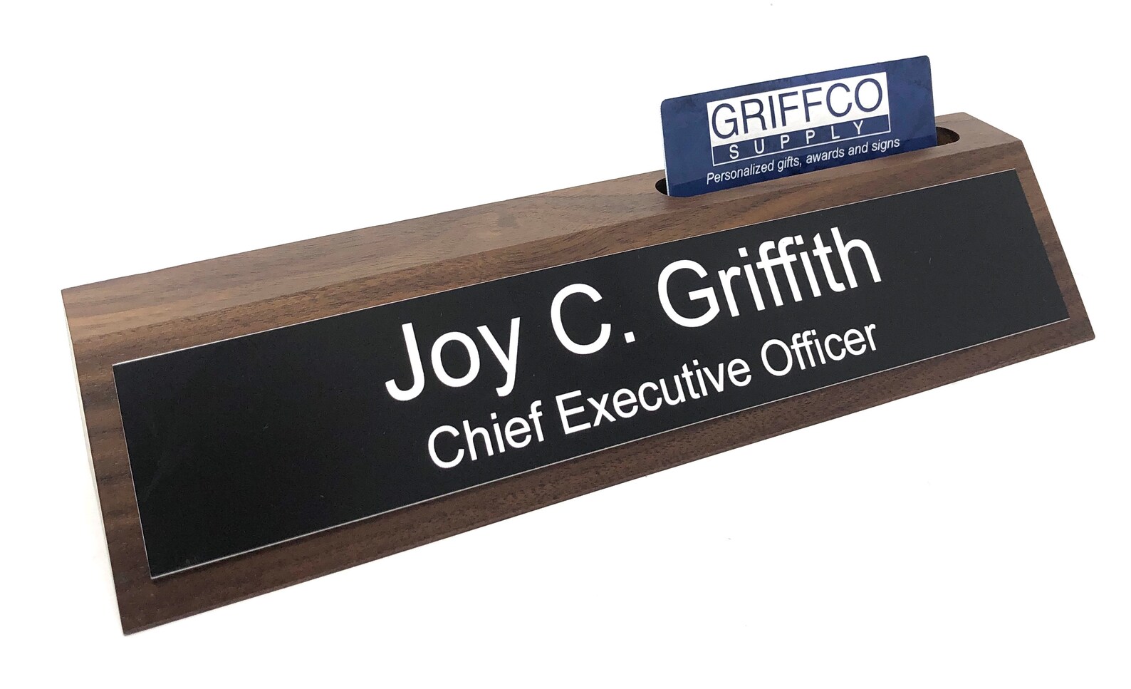 Personalized 10" Walnut Business Desk Name Plate With Business Card ...