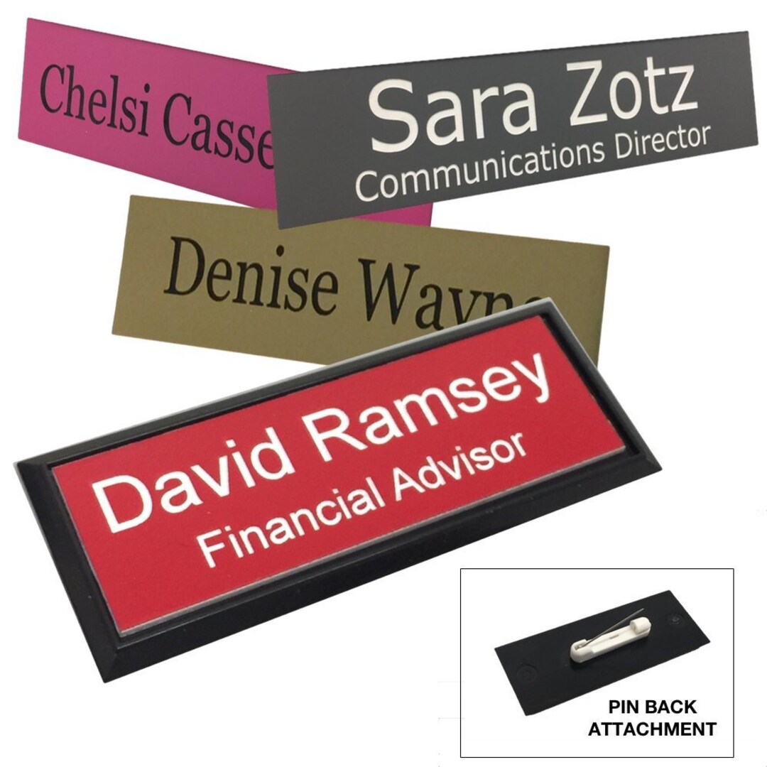 Business Name Tag / ID Badge Personalized - Laser Engraved, Pin Back ...