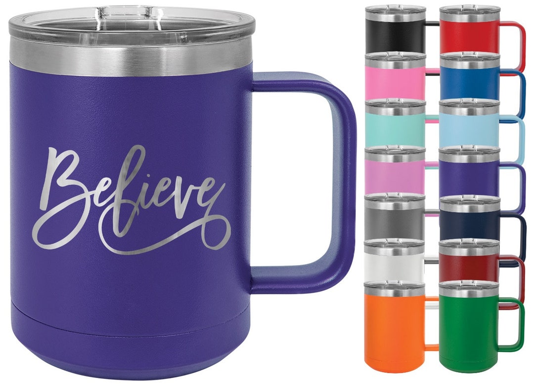 Believe 15oz Powder Coated Mug W/ Lid Inspirational Coffee Mug W/ Bible ...