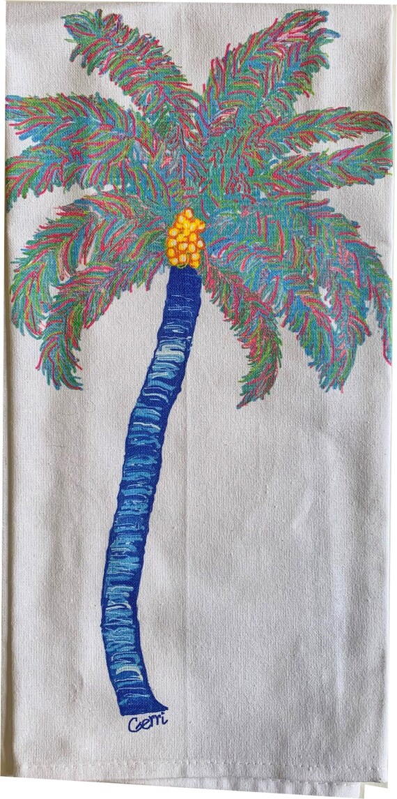 Palm Tree Flour Sack Towel Colorful Beach Accent 22 x 32 Tea Towels ...