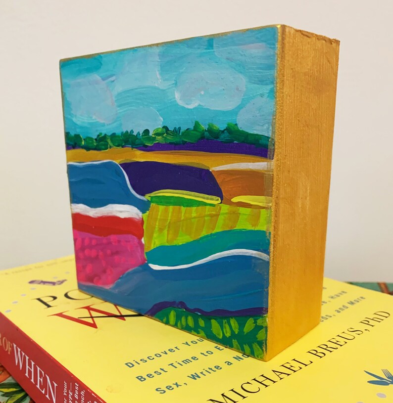 Small Artwork With Colorful Landscape Abstract Painting on - Etsy