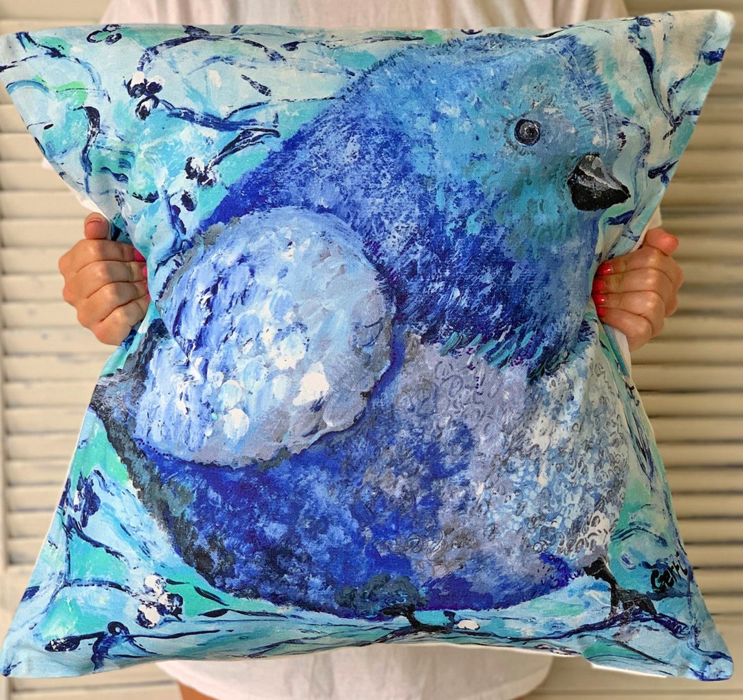 Baby Bluebird Pillow in Pretty Shades of Blue, Teal and Gray, 20 X 20 ...